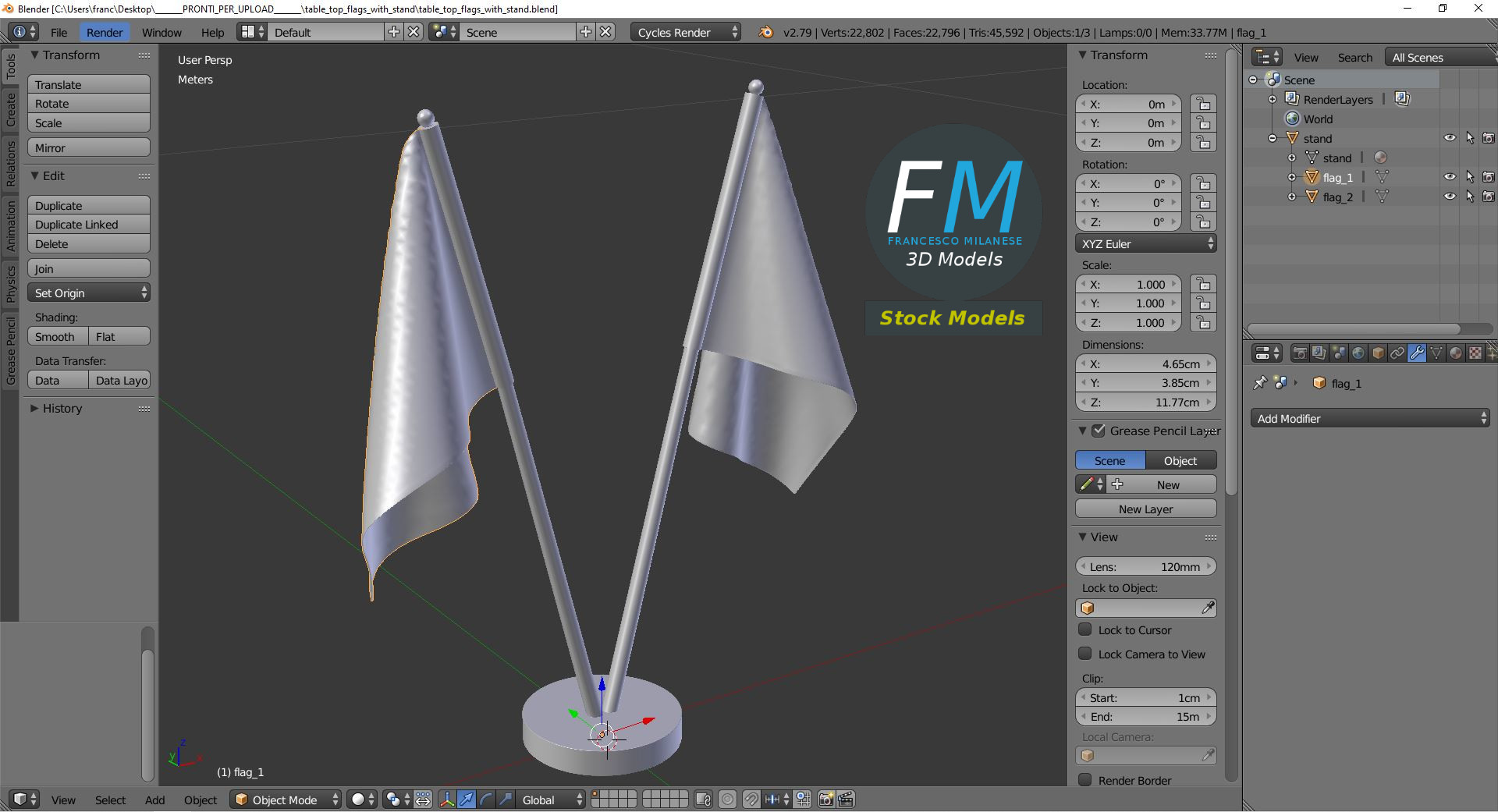 3D MODEL - Table top flags with stand