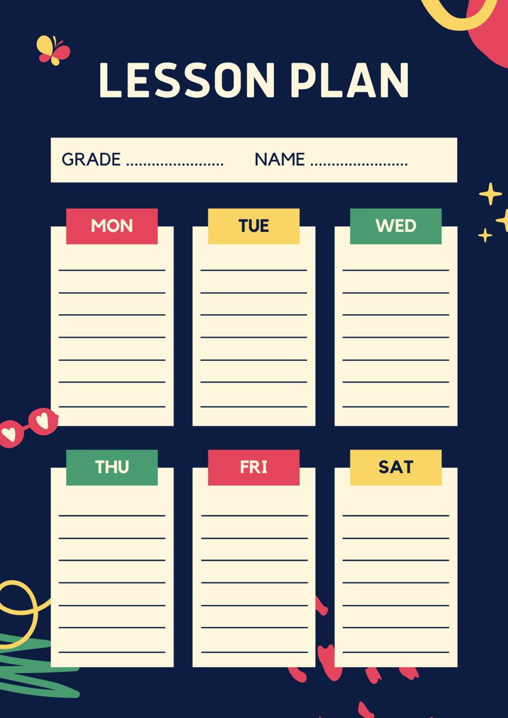 Dark Blue illustrated lesson plan (Homeschooling Planners & Organizers)