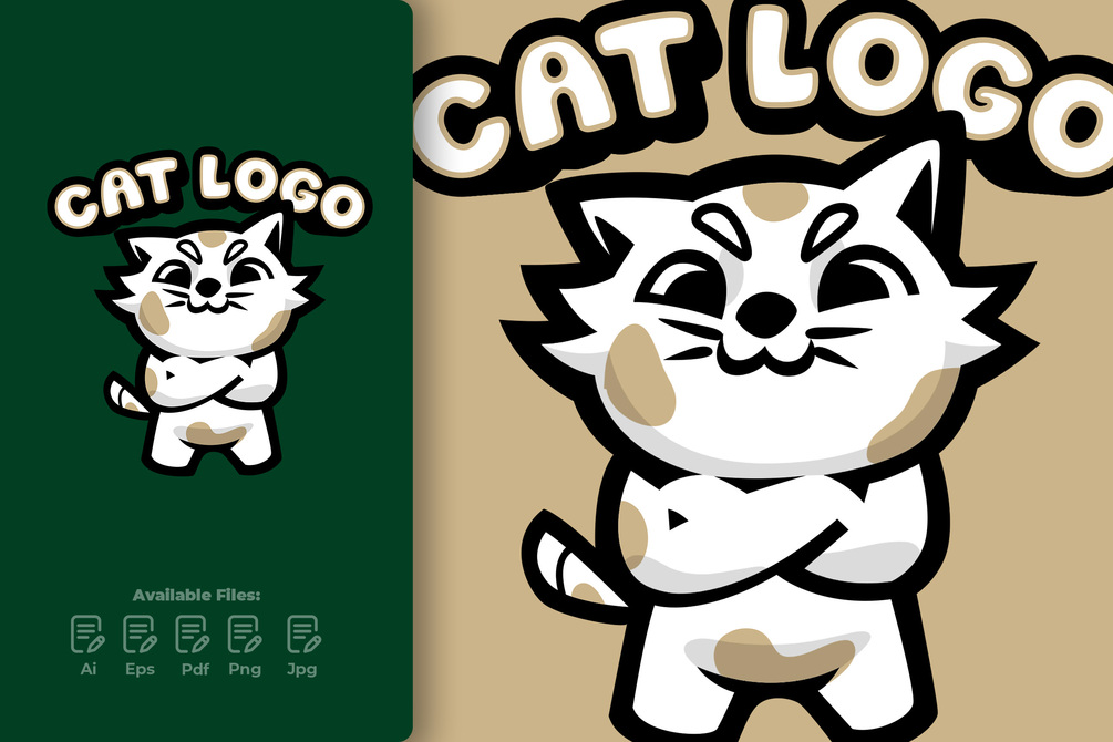 Cute Cat Logo - Editable text & color