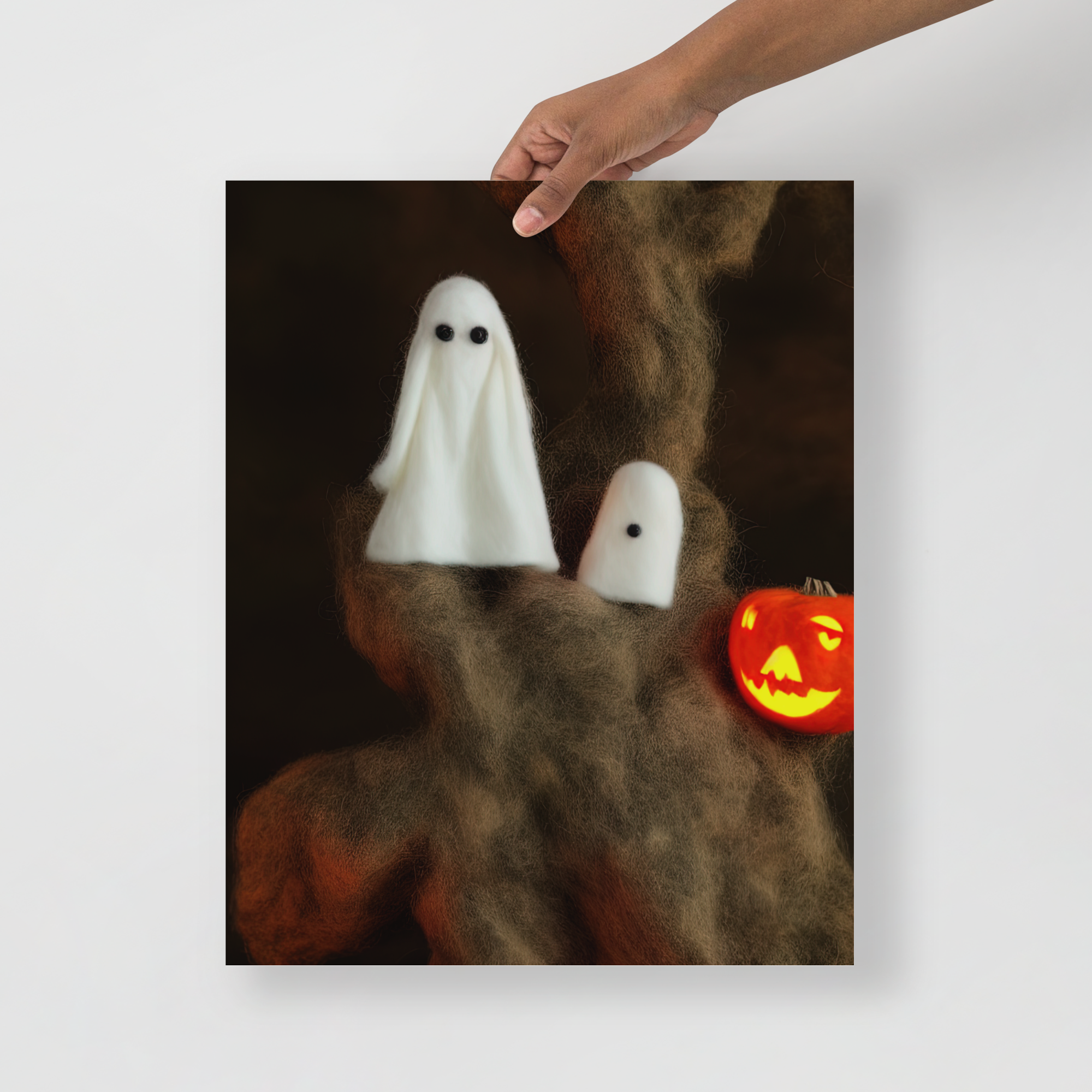 Posters of Digital wool felted spooky cute ghosts.