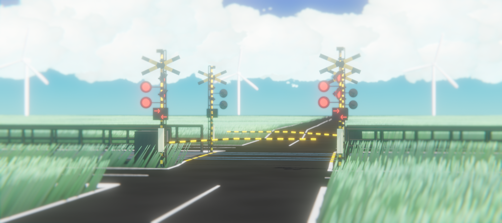 NPR Anime Style Railway Crossing Scene Blend File