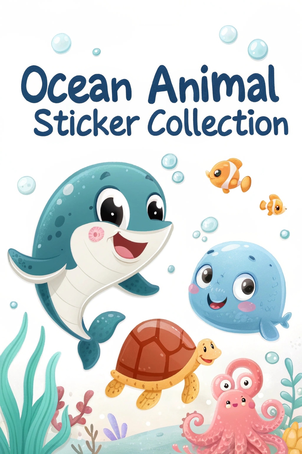 Ocean Animal Sticker Collection – 3D Cartoon Sea Life Stickers