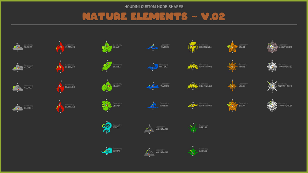 Houdini Custom Node Shapes - NATURE ELEMENTS KIT