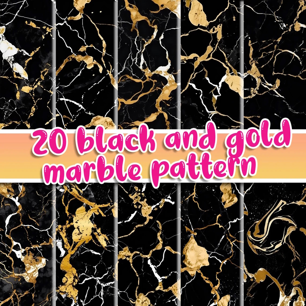 Black and Gold Marble Seamless Pattern, Repeating Pattern, 20 Digital ...