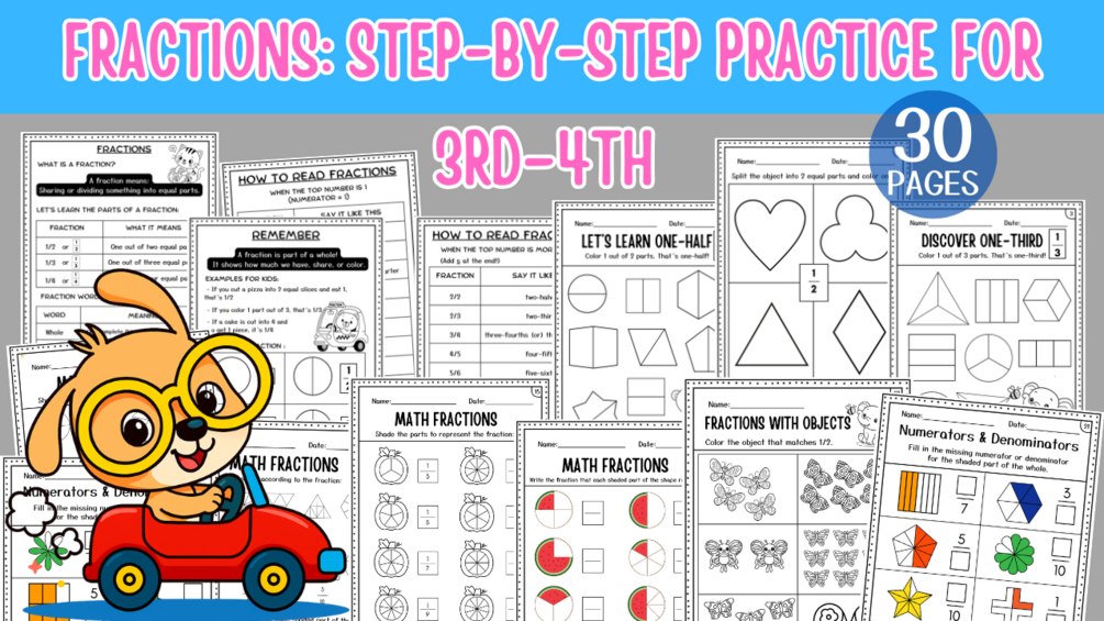 Fractions: Step-by-Step Practice for 3rd–4th Grade| Fractions for Beginners