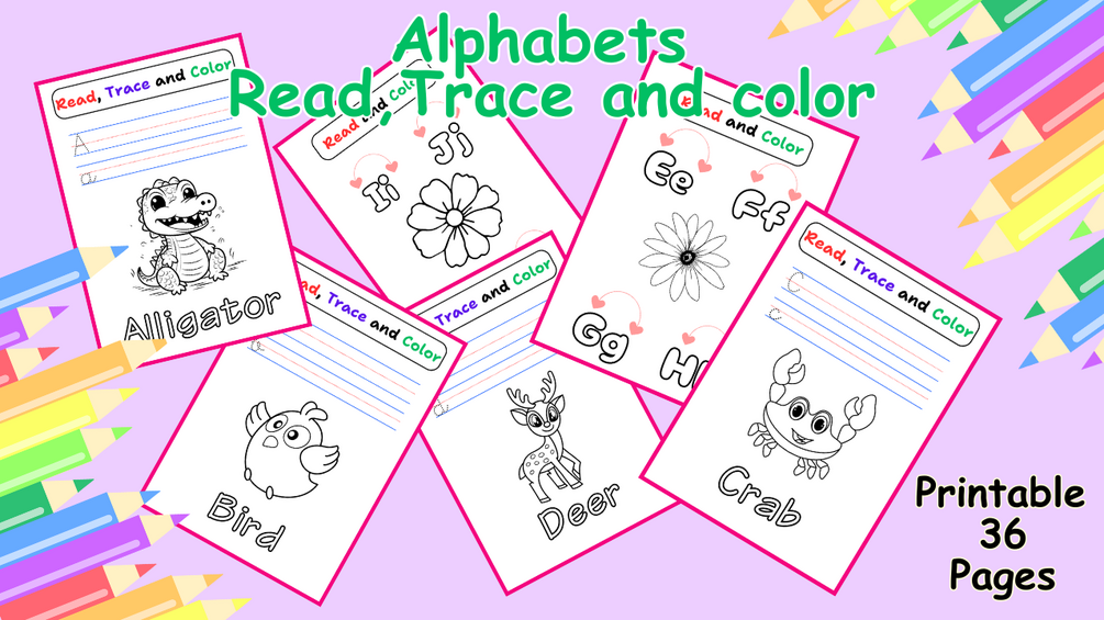 Read, Trace and Color pages for kids