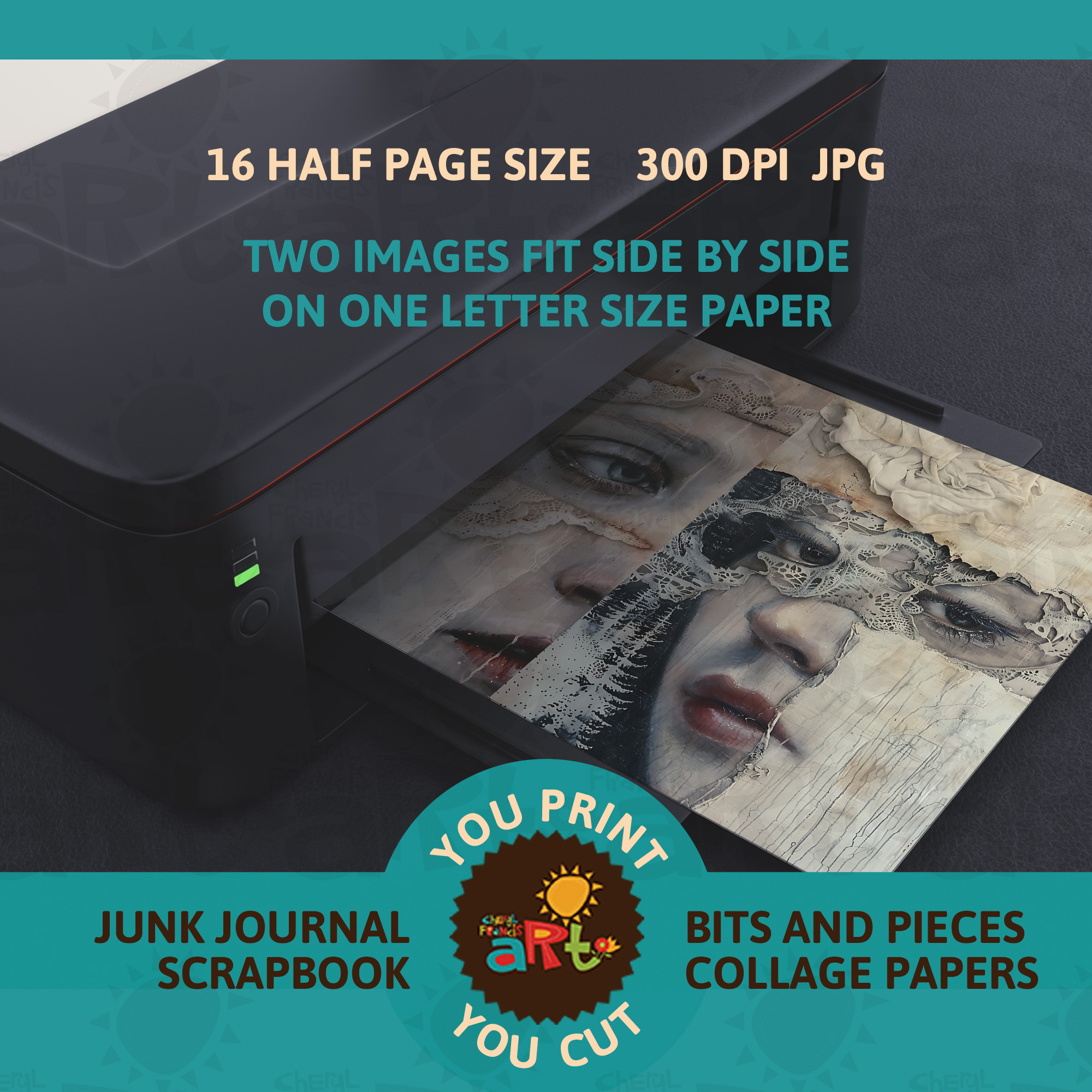 16 pc Bits and Pieces Portrait Girl Collage Printable Junk Journal Half ...