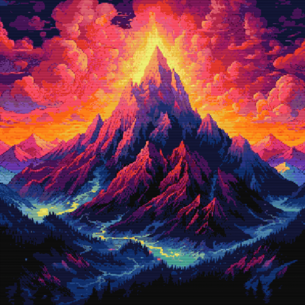 Epic mountain landscape cross stitch pattern PDF