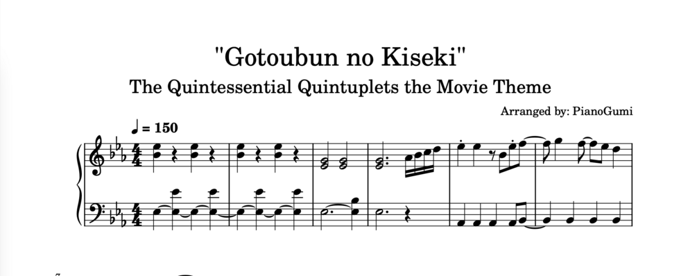 The Quintessential Quintuplets the Movie - "Gotoubun no Kiseki" - EASY ...