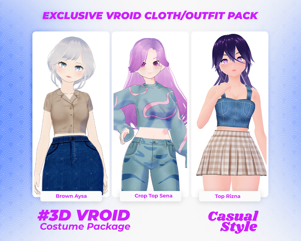 VRoid Model Clothing Pack Casual Girl Styles for 3D VRoid Avatars ...