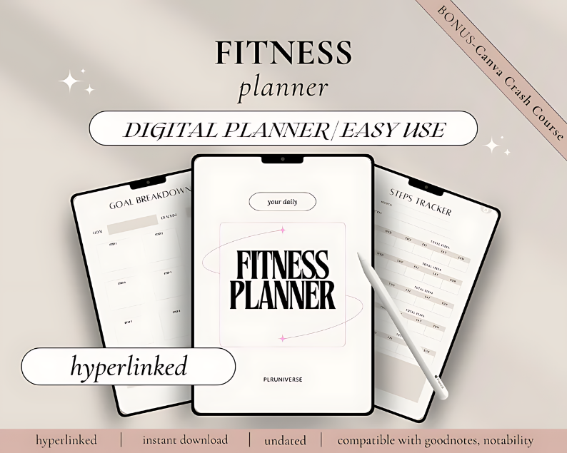Digital Fitness Planner and Journal Your Complete Solution | Editable Canva