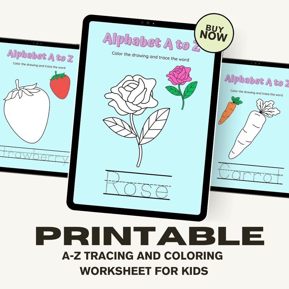 A-Z alphabet coloring & tracing worksheet for kids(PRINTABLE PDF)