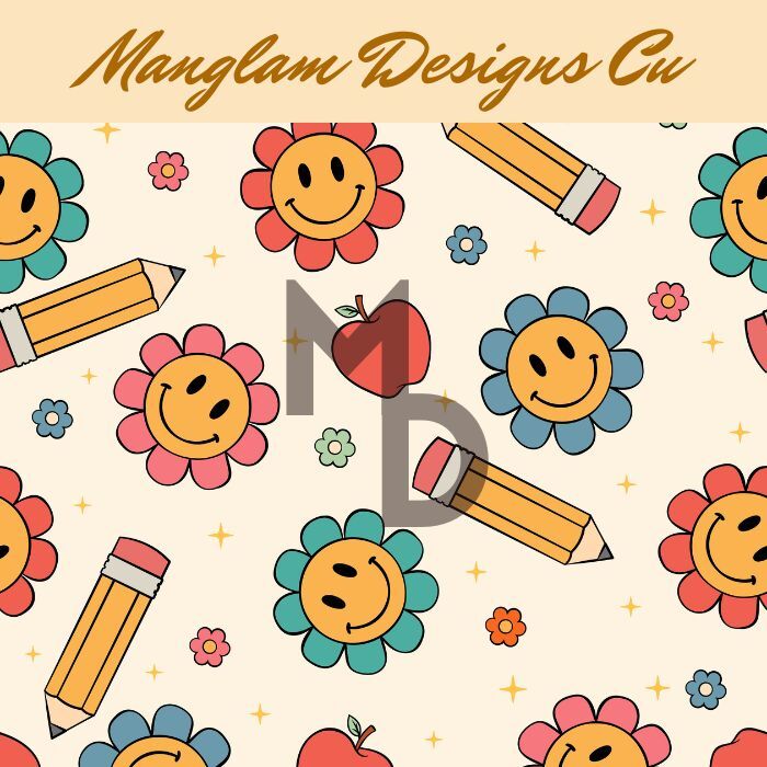 Pastel school supply digital seamless pattern for fabrics and ...