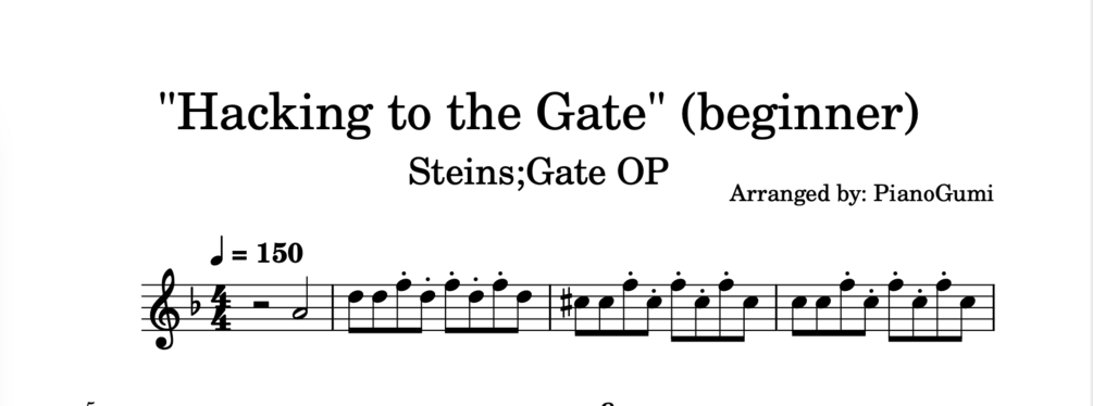 Steins;Gate OP - "Hacking to the Gate" - BEGINNER Piano Sheet Music