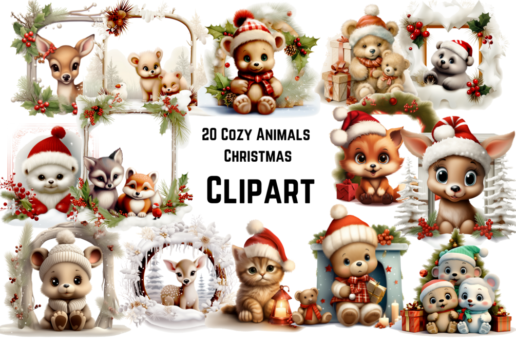 Cozy Christmas Animals Clipart