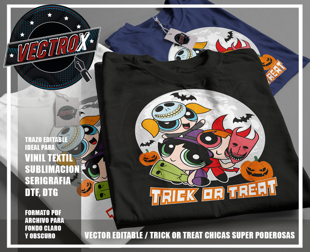Vector Editable - Trick Or Treat Chicas Super Poderosas