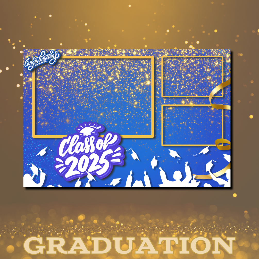 Blue and Gold Graduation 2025 Photo Booth Template Postcard Layout 4x6