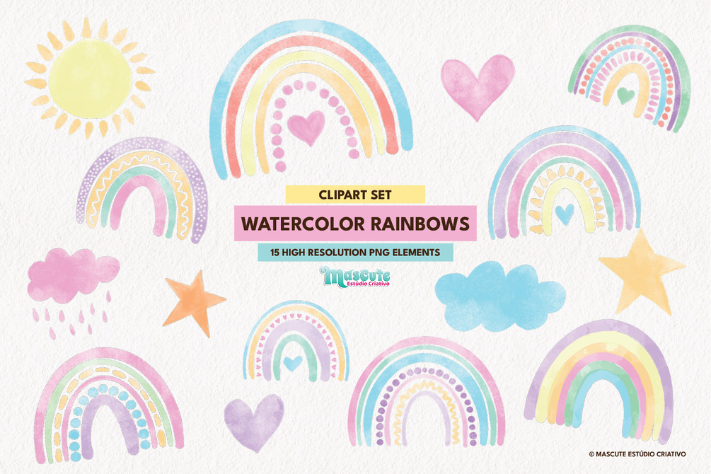 Rainbow Watercolor clipart, rainbow clip art , weather graphics ...