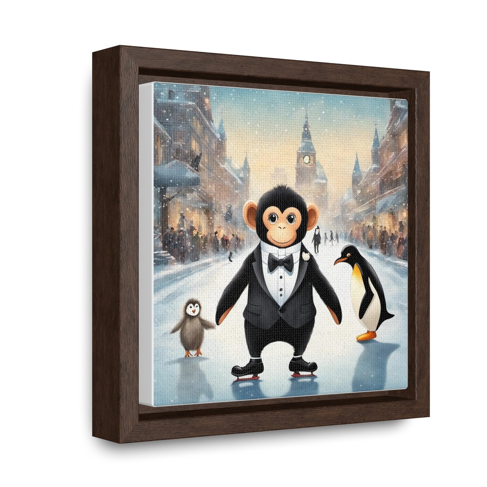 Frosty Friends: Monkey and Penguins Ice-Skating