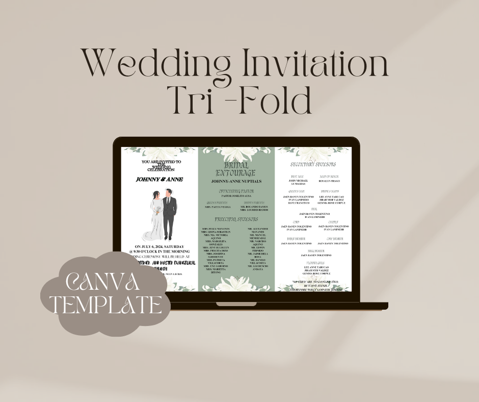 Wedding Invitation Tri-Fold Editable Canva Template