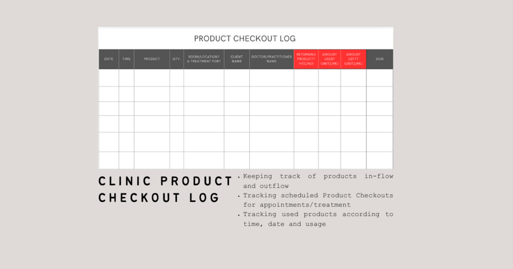 Clinic Inventory Medical Product Checkout Log