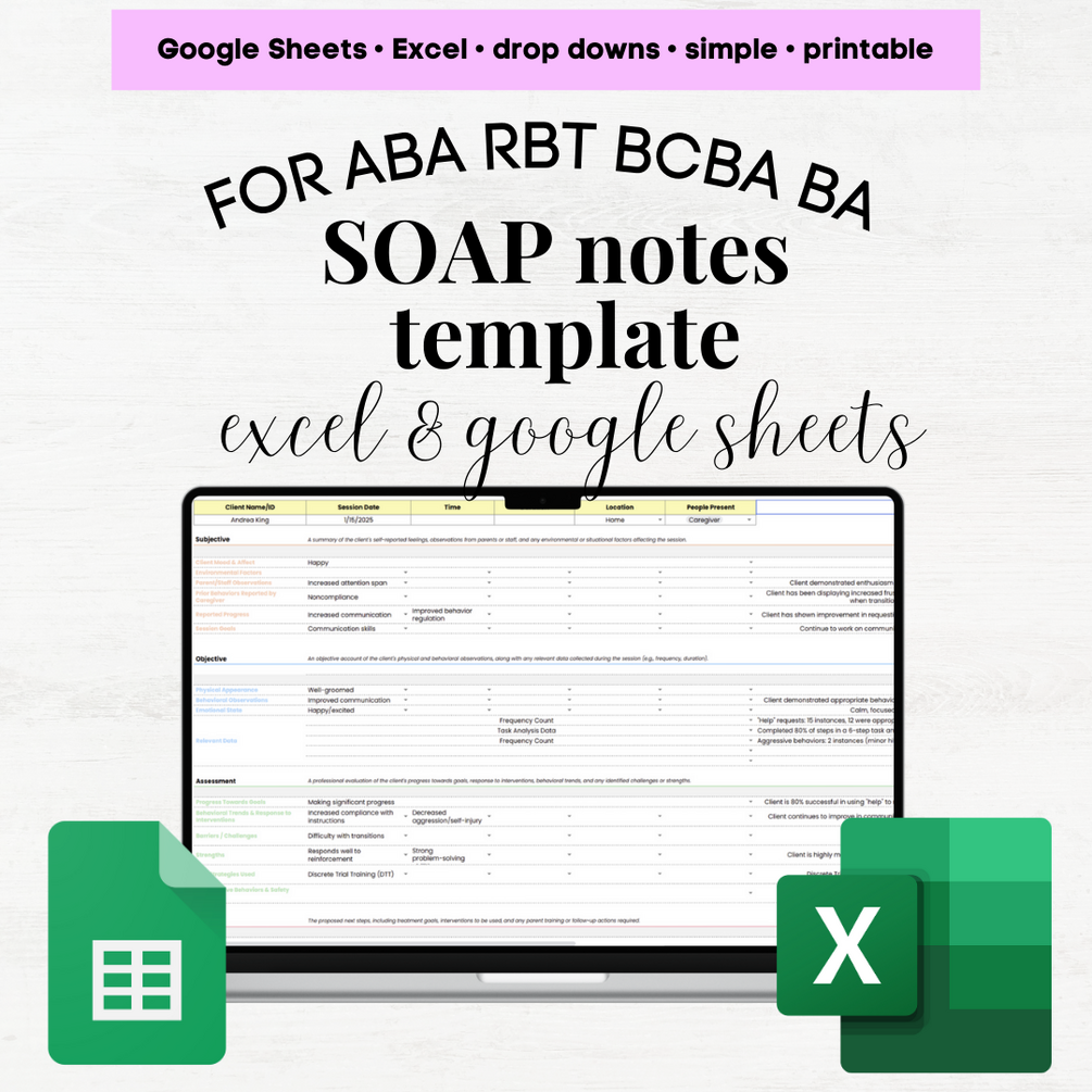 ABA SOAP note template, aba progress note template, aba session note ...