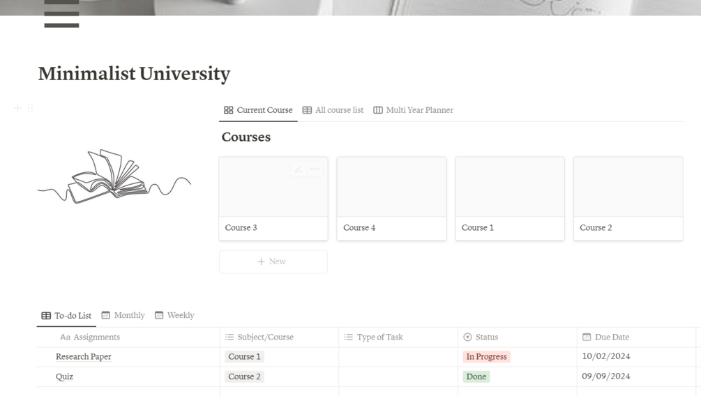Minimalist University Planner