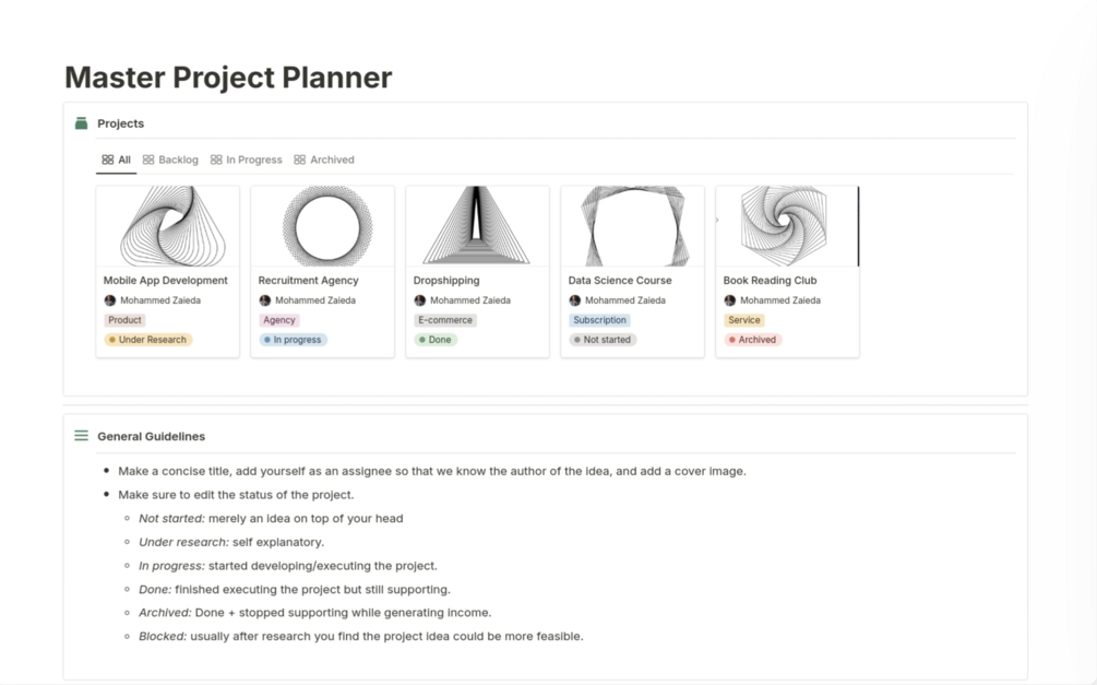 Master Project Planner