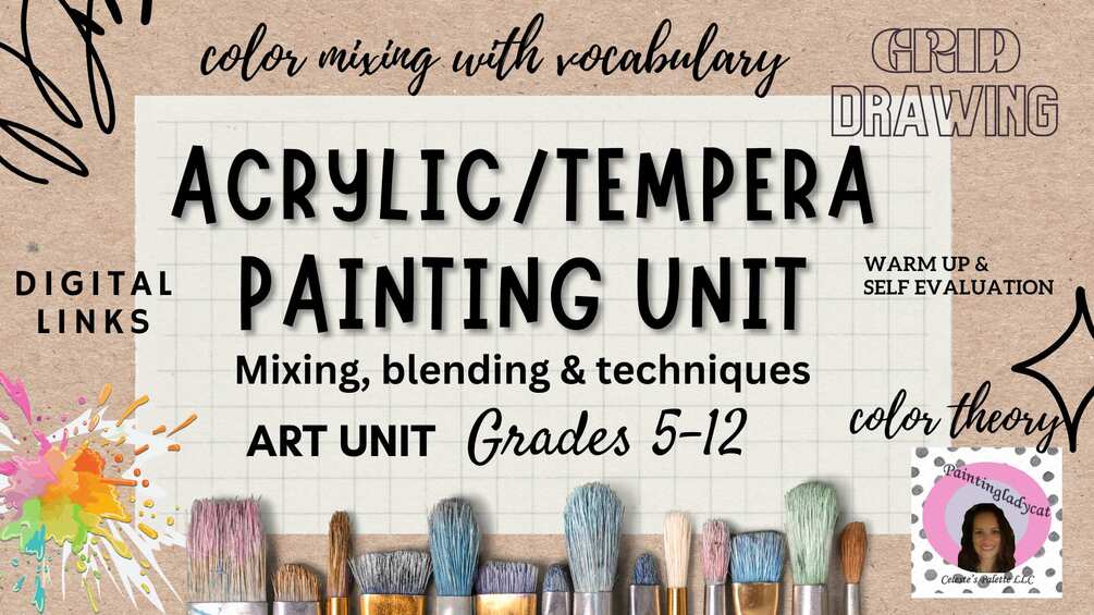 Painting w acrylics grid drawing, color theory, color mixing unit ...
