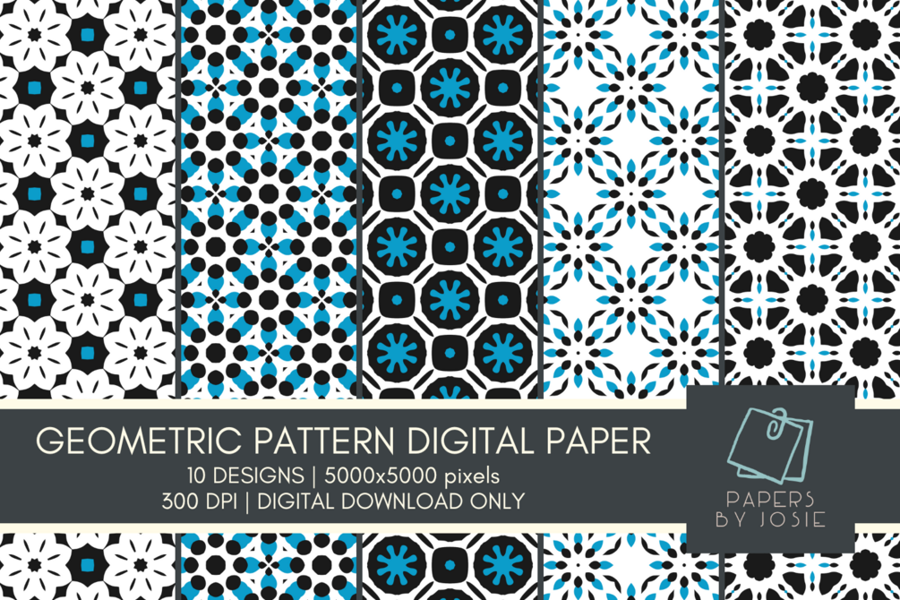 White and Blue Geometric Pattern Digital Paper
