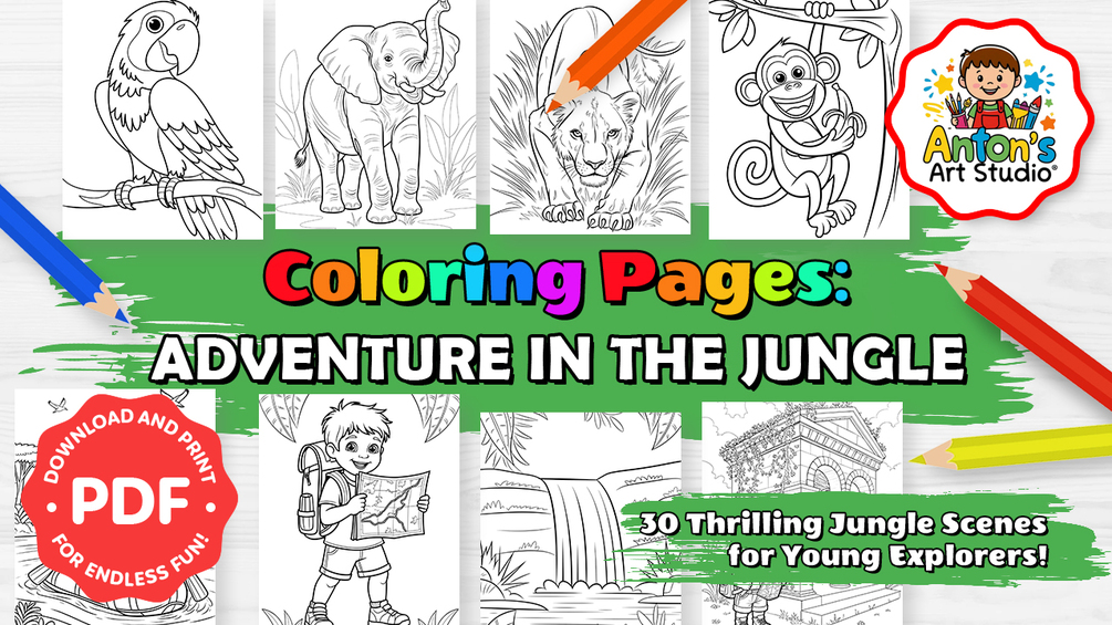 Coloring Pages: Adventure in the Jungle | 30 Exotic Scenes for Bold ...