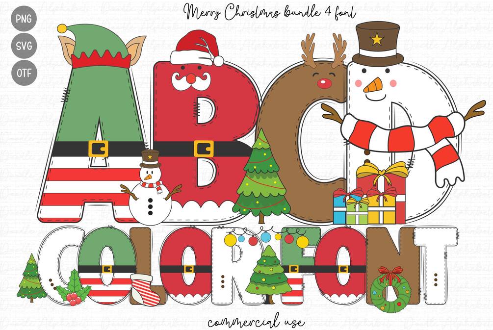 Christmas Doodle Alphabet,Christmas font,Christmas Clipart, Christmas ...