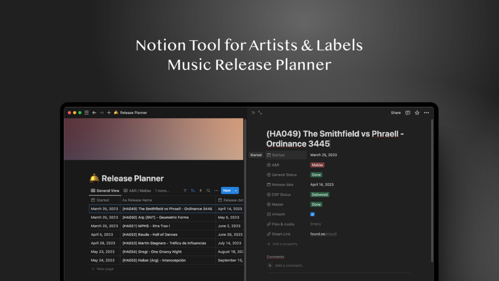 Notion Music Release Planner – Tool for Artists & Labels