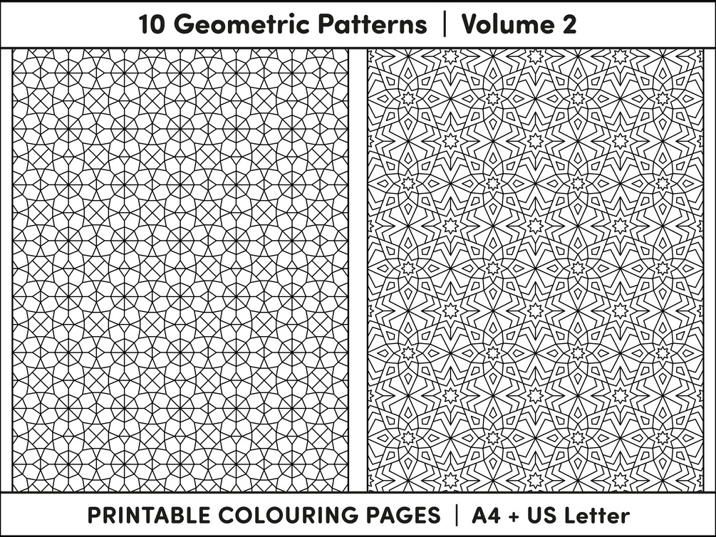 10 Geometric Patterns Printable Colouring Pages (Volume 2) - A4 and US ...