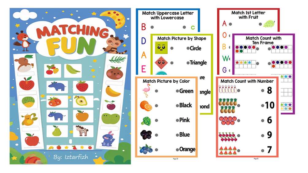 Matching Fun Worksheet for Kids - 36 Pages