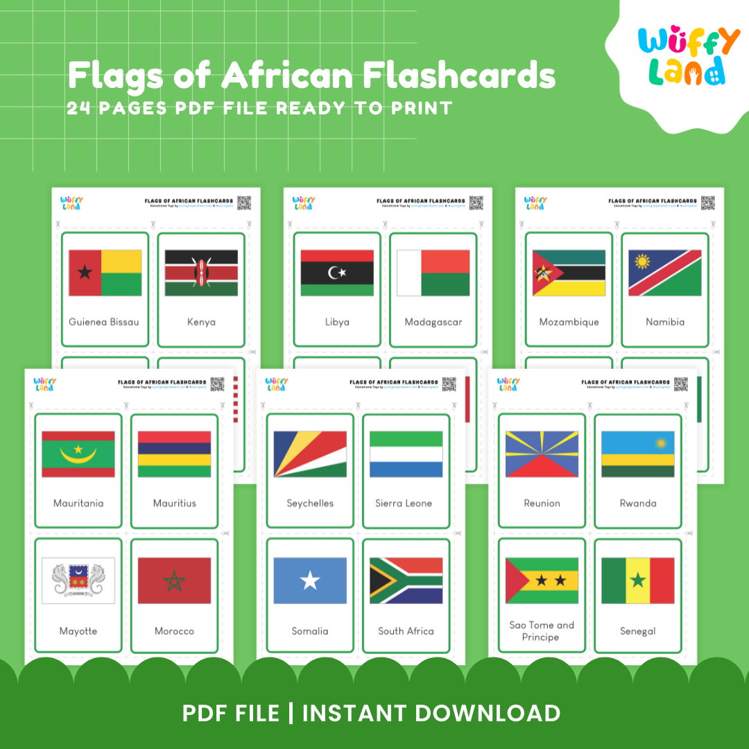 Flags of Africa Flashcards - 57 Educational Cards for Kids, Instant ...