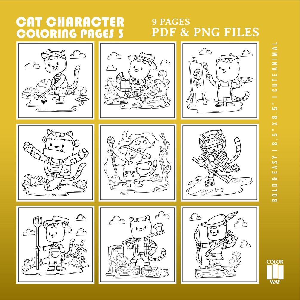 Cat character coloring pages 3