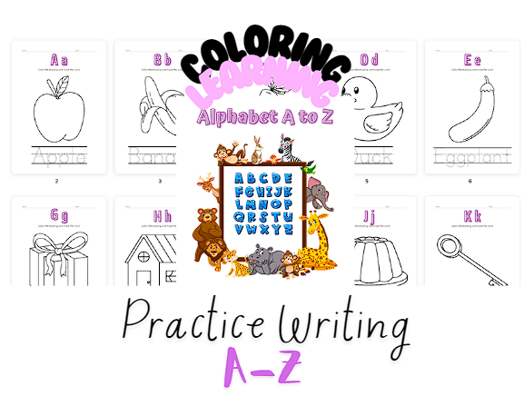 Alphabet A to Z Coloring Worksheet Set by Teacher Peachy