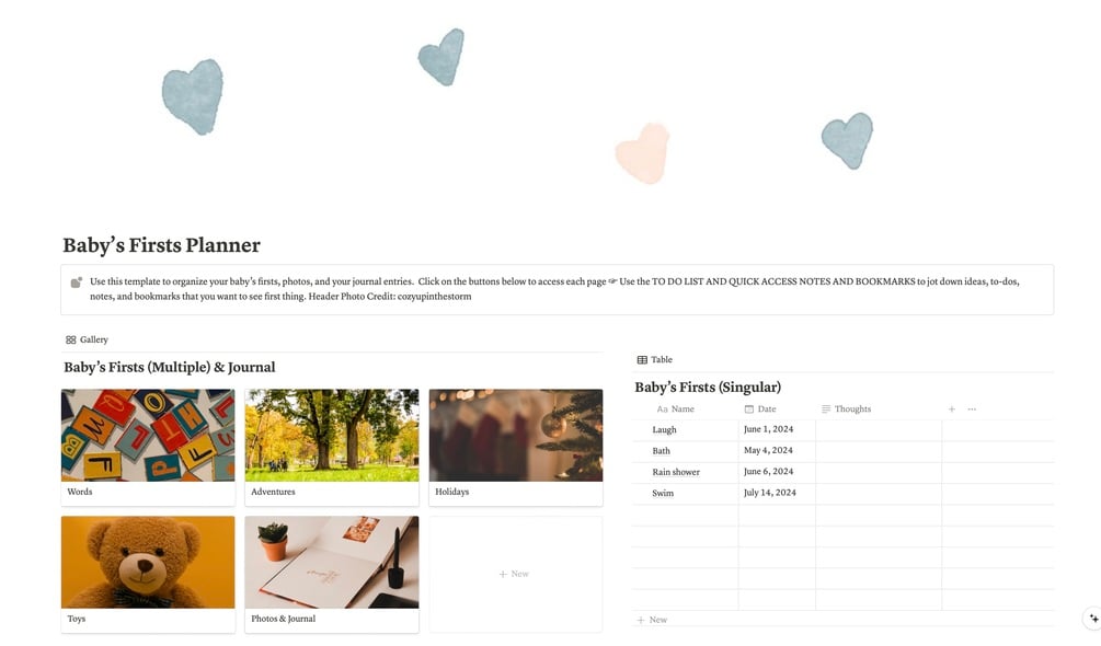 Baby's Firsts Planner | Digital Baby Book | Family Planner | Notion ...
