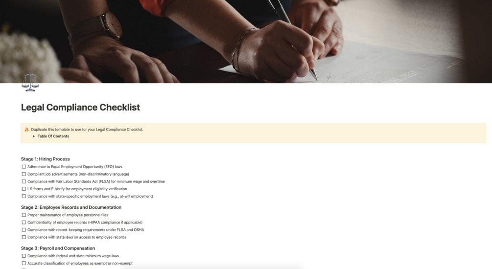Notion - Legal Compliance Checklist Template