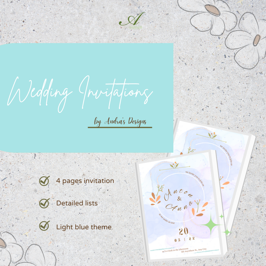 Wedding Invitation Template in light blue theme