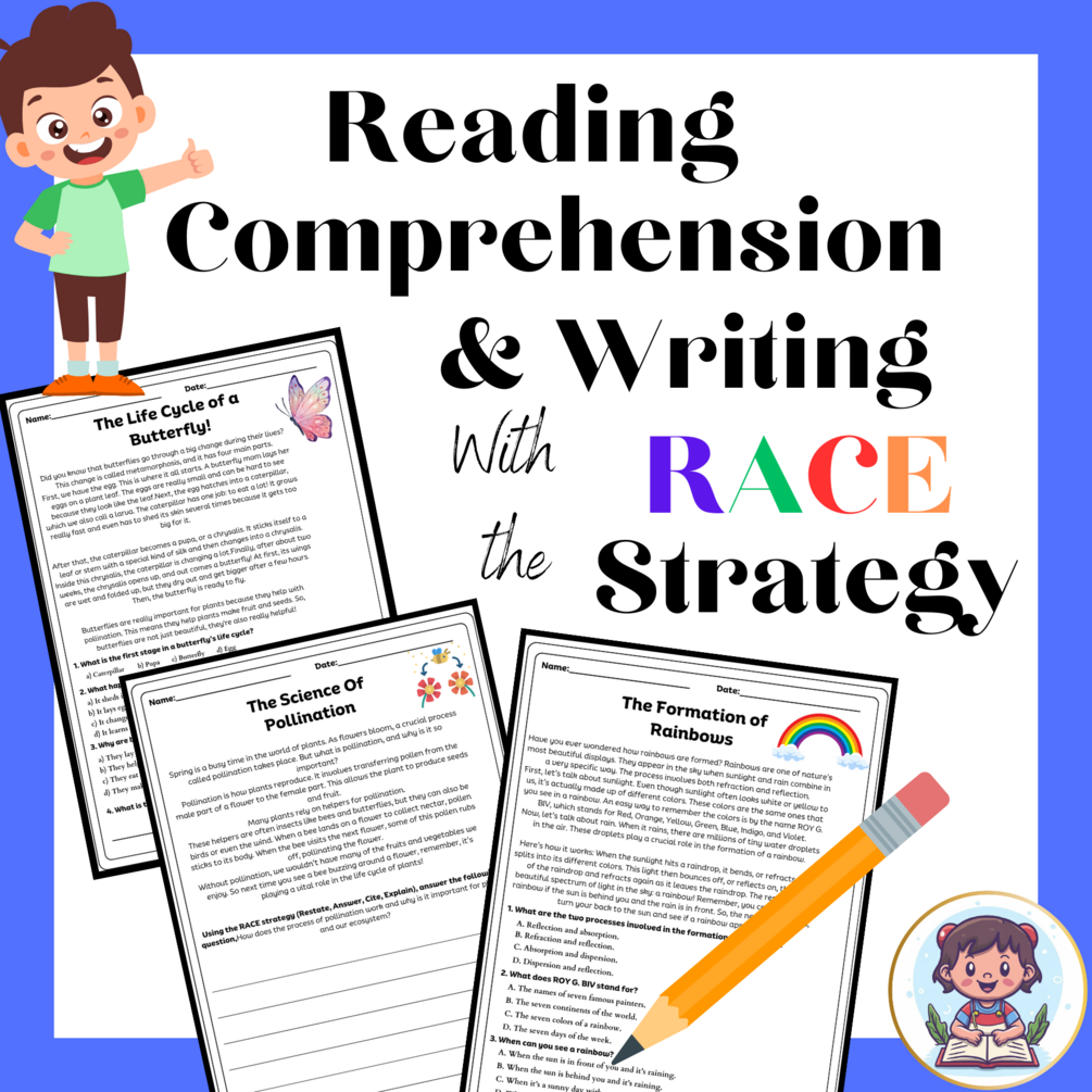 Spring Reading Comprehension Passages + RACE Strategy Practice Worksheets