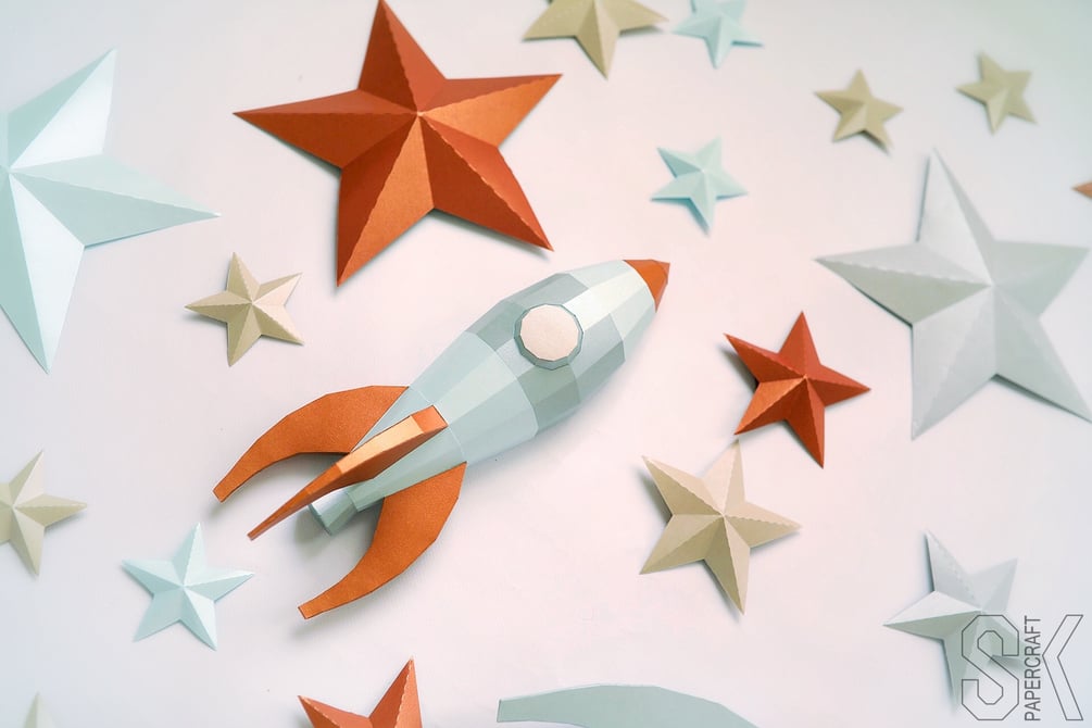 НАСТЕННАЯ РАКЕТА / WALL ROCKET pdf papercraft template / low poly rocket