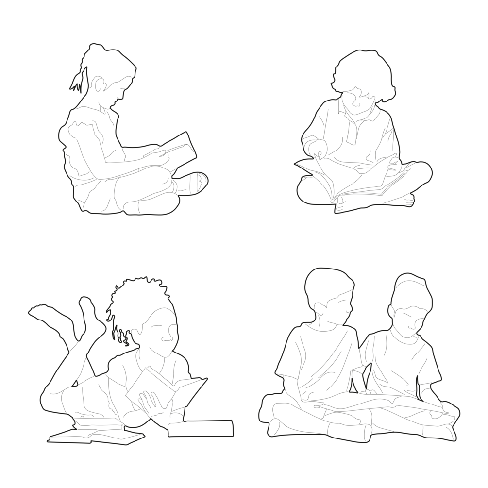 Children Reading Pose Vector Pack