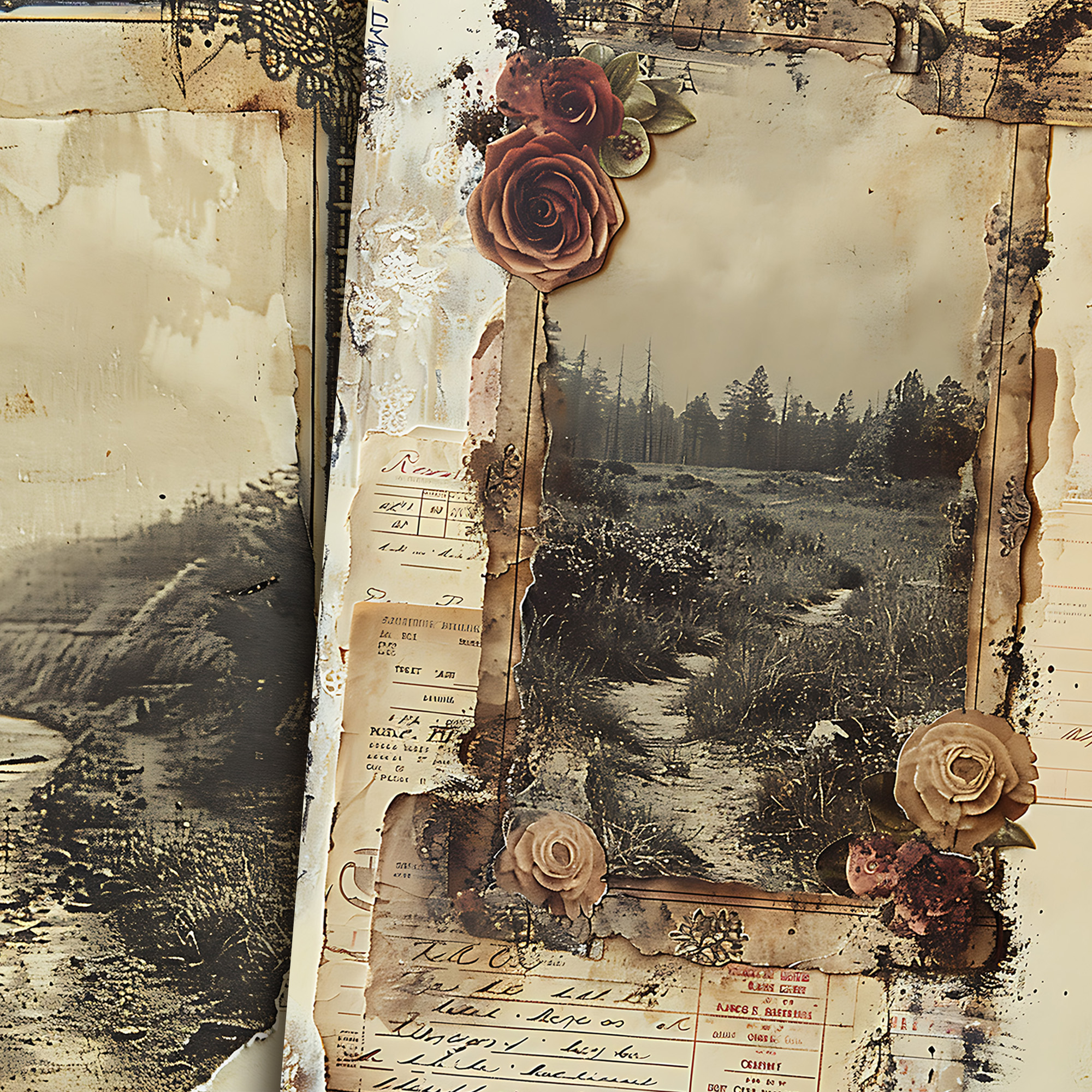 16 pc Decorated Page Landscape Ephemera Collage Printable Junk Journal ...