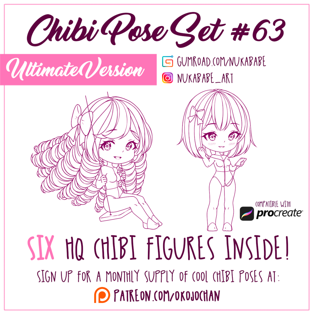 Procreate Chibi Base Set #63 - Procreate Stamps - PNG Poses