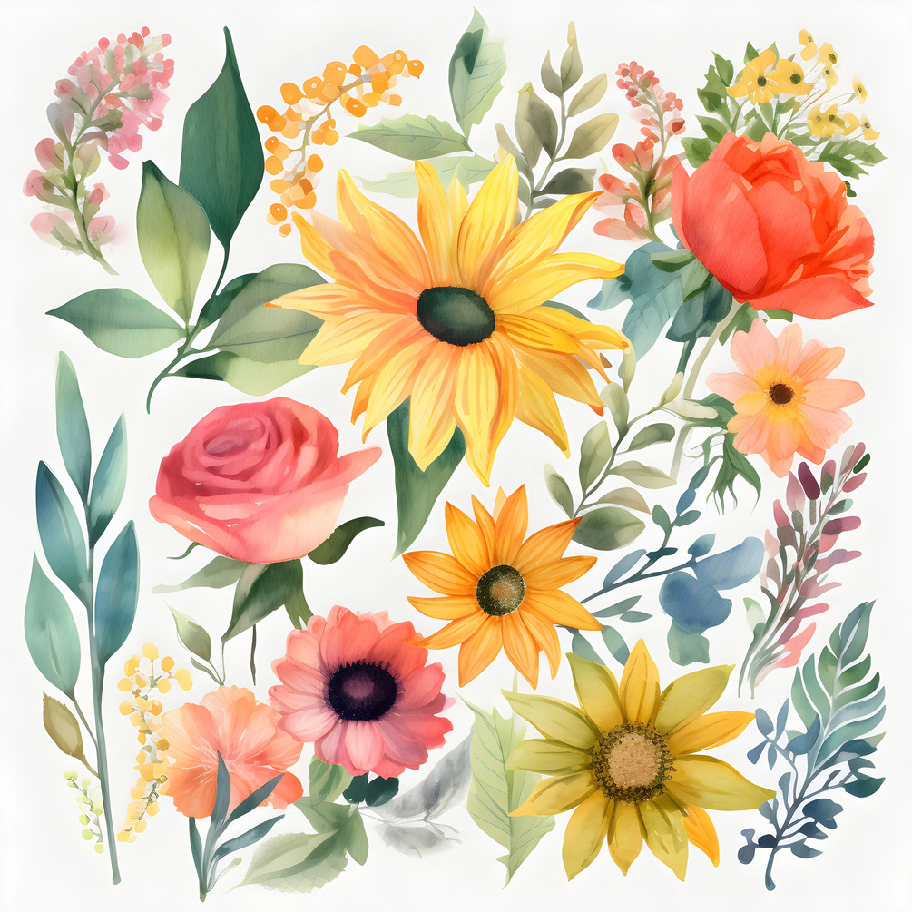 Watercolor cute flower cliparts