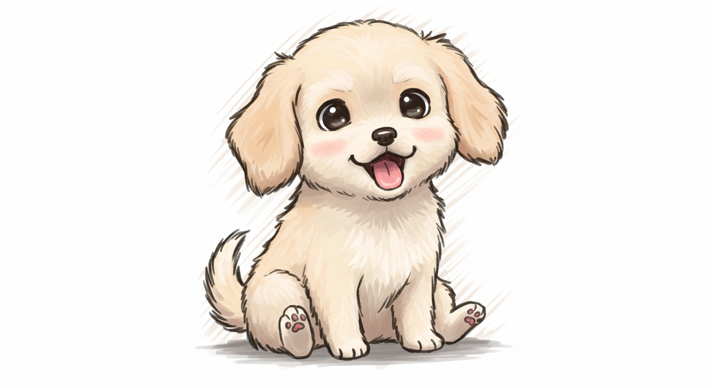 A cute cartoon baby dog with its tongue out