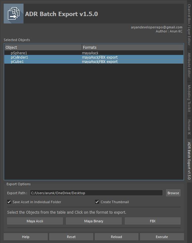 ADR Batch Export for Autodesk Maya