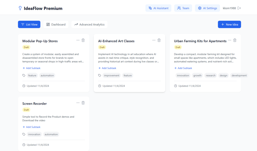 Idea Flow - Modern Idea Management Platform with AI Assistant